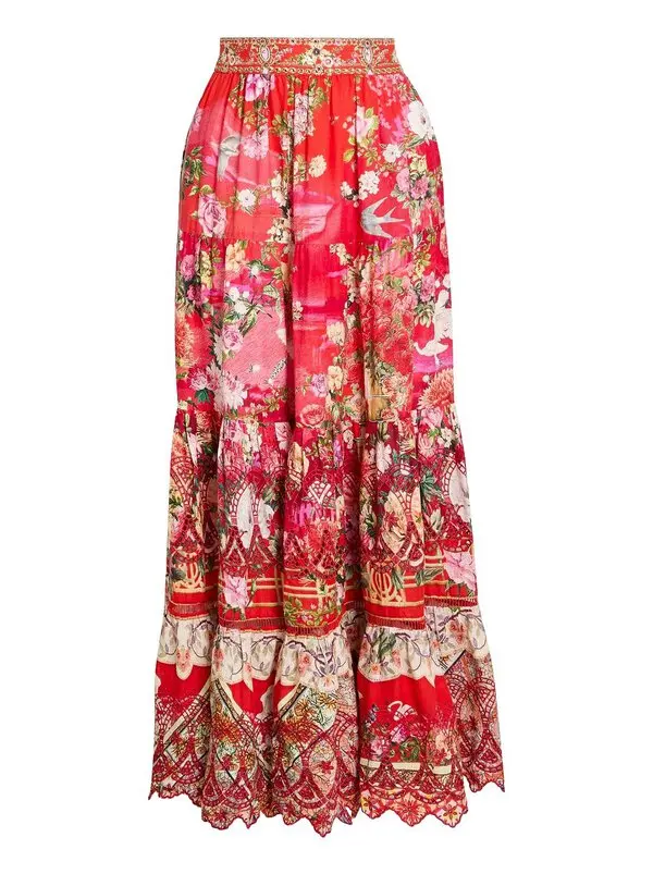 Camilla Floral-print Linen Maxi Skirt - Red