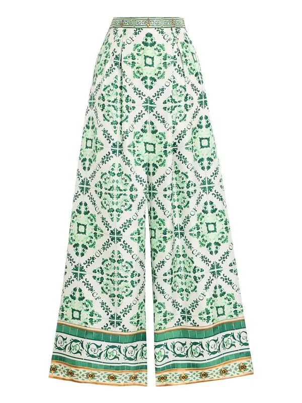 Camilla Crystal-embellished Printed Wide-leg Pants - Green