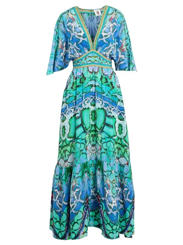 Camilla Crystal-embellished Printed Silk Maxi Dress - Turquoise