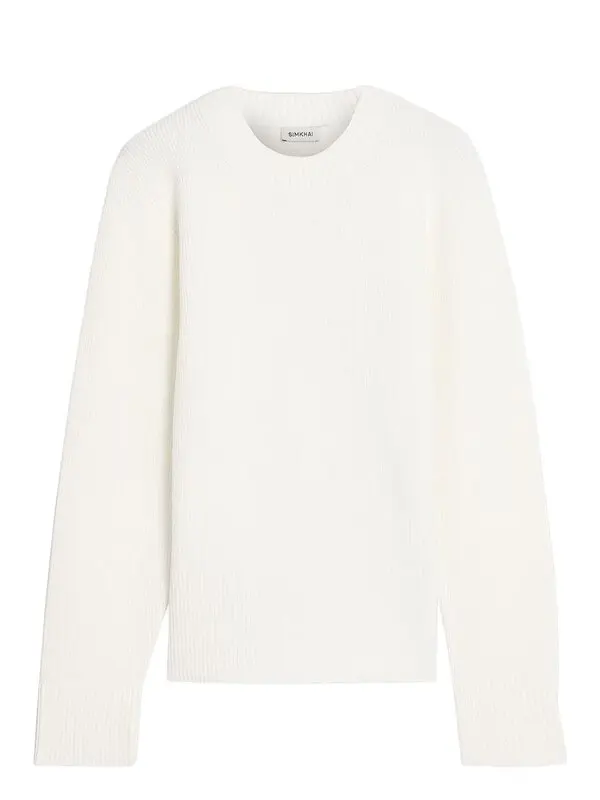 Simkhai Maeve Ribbed-knit And Pleated Satin Sweater - Off-white