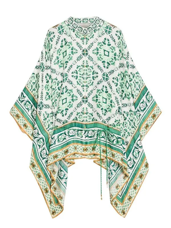 Camilla Crystal-embellished Printed Silk-twill Top - Green