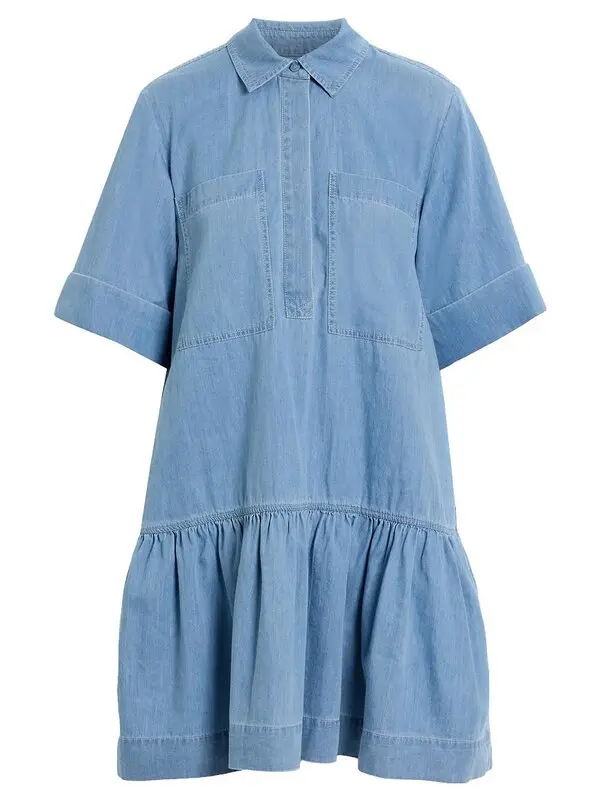 Simkhai Cris Tiered Mini Shirt Dress - Light Blue