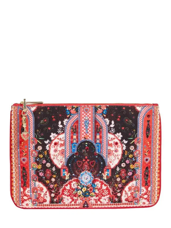 Camilla Printed Canvas Clutch - Papaya
