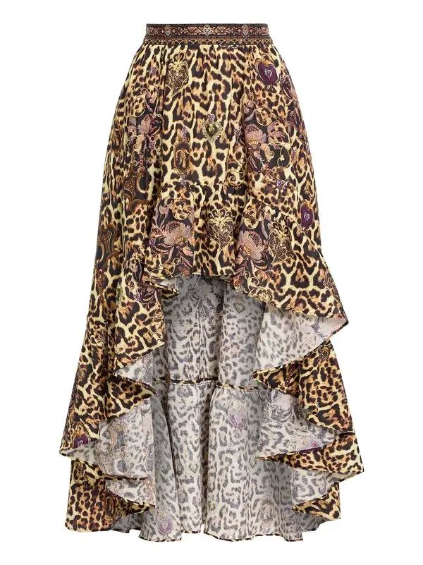Camilla Asymmetric Crystal-embellished Leopard-print Linen Skirt - Animal Print