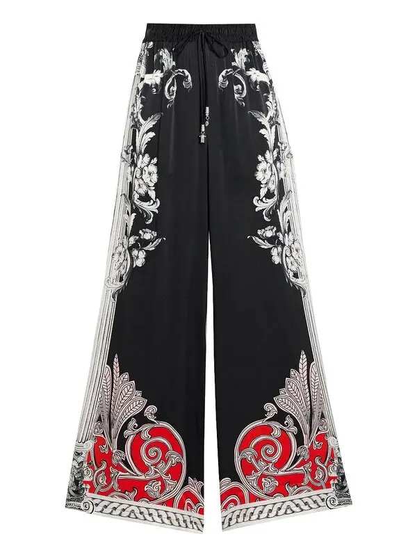 Camilla Printed Wide-leg Silk-satin Pants - Black