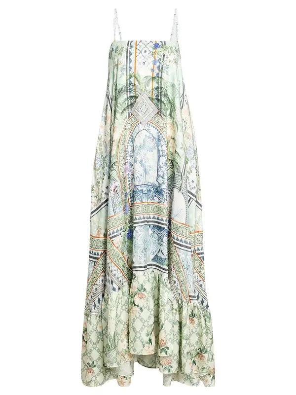 Camilla Crystal-embellished Printed Silk-twill Maxi Dress - Light Green
