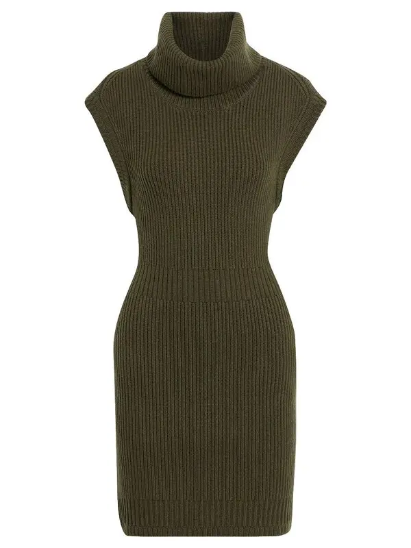Simkhai Albanie Ribbed Wool-blend Turtleneck Mini Dress - Army Green