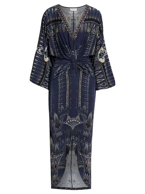 Camilla Crystal-embellished Printed Midi Dress - Navy
