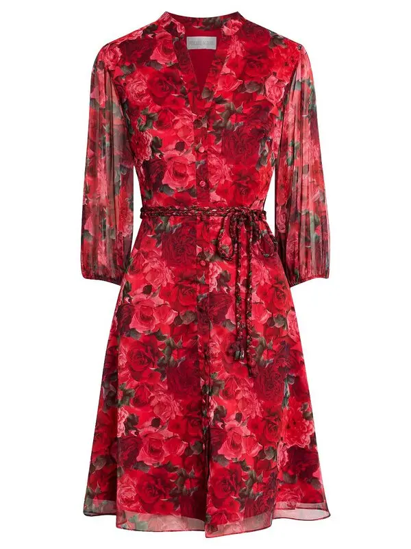 MIKAEL AGHAL Floral-print Crepon Dress - Red