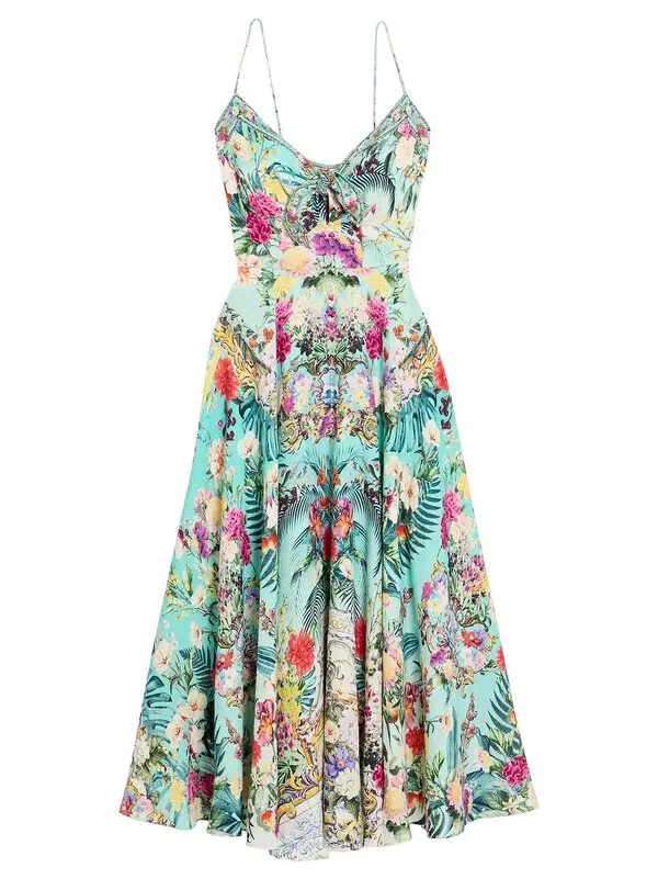 Camilla Crystal-embellished Printed Linen Maxi Dress - Turquoise