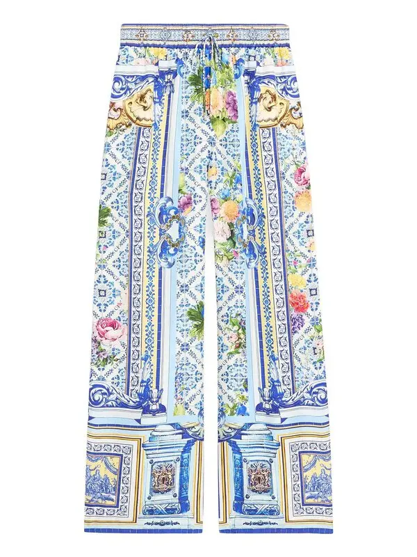 Camilla Printed Silk-twill Wide-leg Pants - Blue