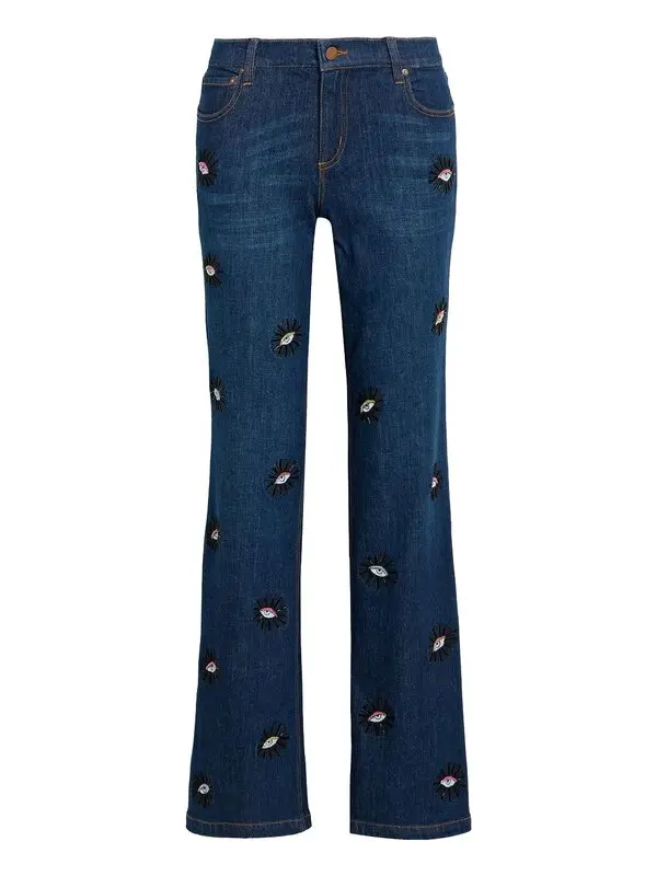 Alice + Olivia Roxie Embellished Flared Jeans - Dark Denim