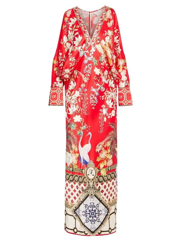 Camilla Crystal-embellished Printed Silk Maxi Dress - Red