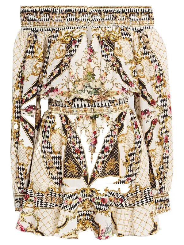 Camilla Off-the-shoulder Printed Mini Dress - White