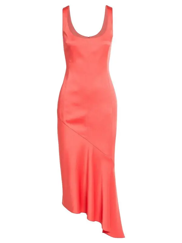 Safiyaa Warner Asymmetric Satin Midi Dress - Coral