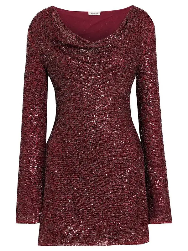 Simkhai Emmy Draped Embellished Mini Dress - Claret