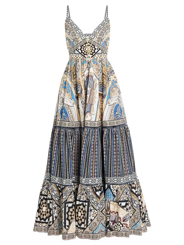 Camilla Crystal-embellished Printed Cotton Maxi Dress - Azure
