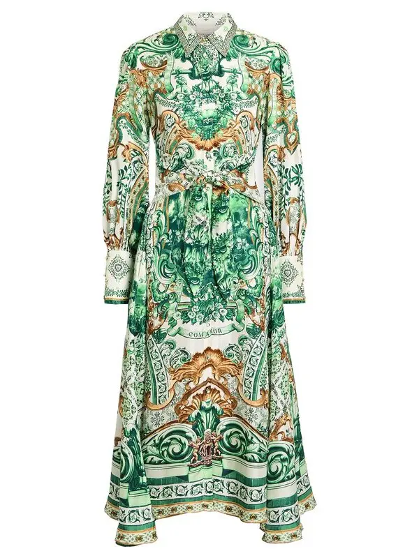 Camilla Crystal-embellished Printed Silk Shirt Dress - Green