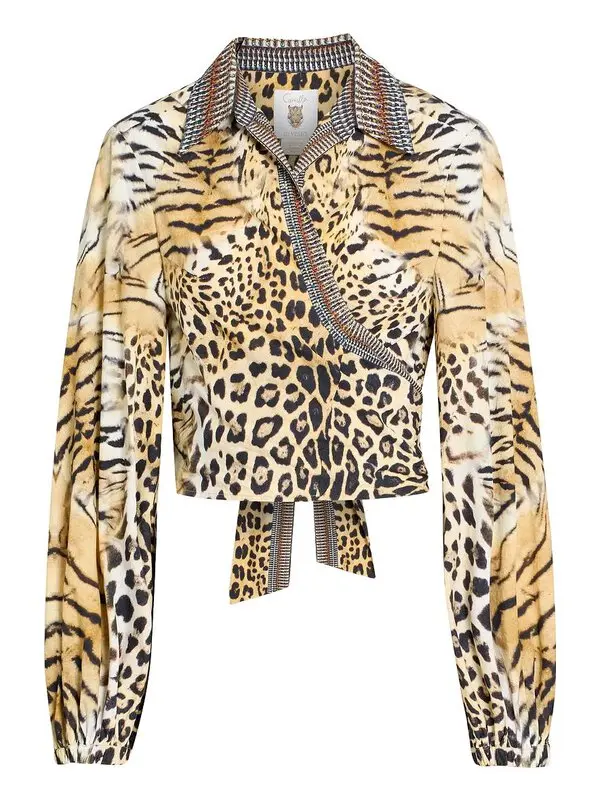 Camilla Cropped Crystal-embellished Leopard-print Wrap Top - Animal Print