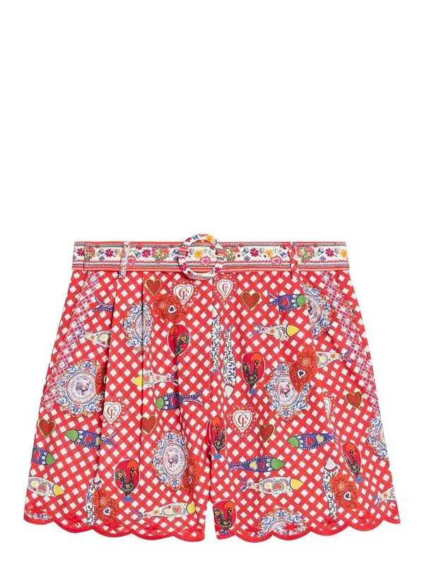 Camilla Belted Printed Cotton-poplin Shorts - Red
