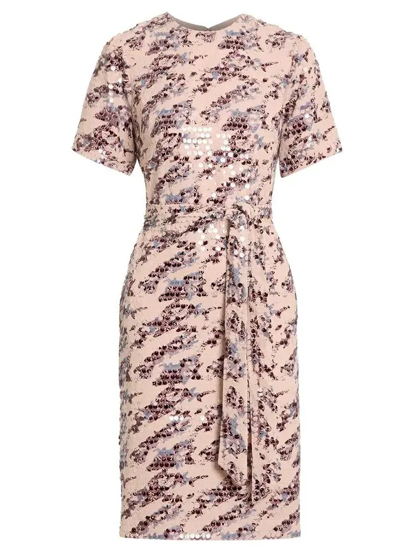 MIKAEL AGHAL Printed Embellished Crepe De Chine Dress - Blush