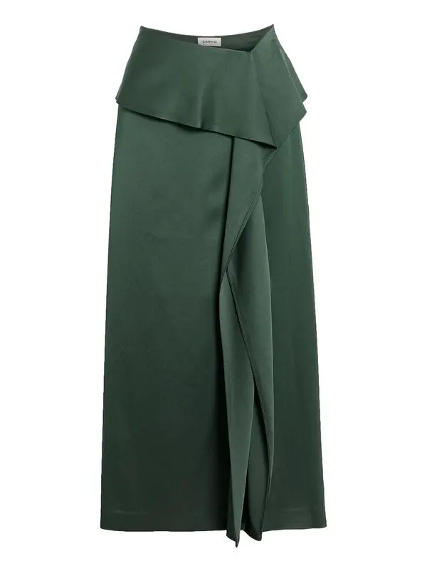 Simkhai Maria Draped Satin Midi Skirt - Forest Green
