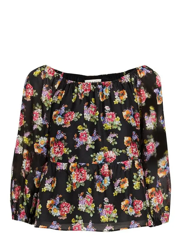 Alice + Olivia Floral-print Cotton And Silk-blend Top - Black