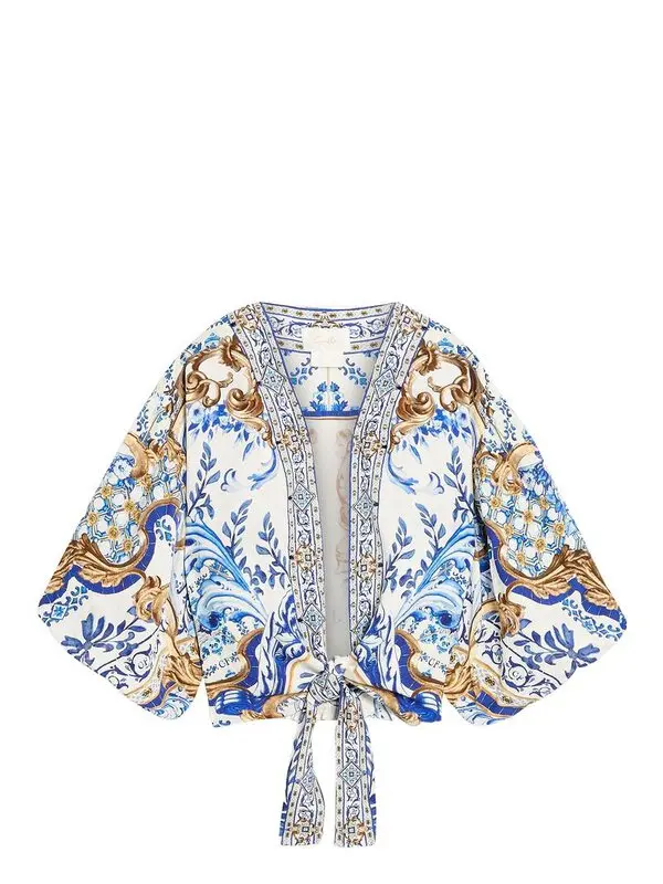 Camilla Cropped Printed Twill Top - Blue