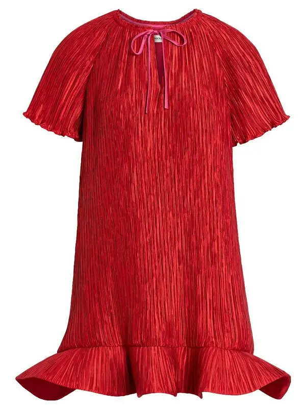 Simkhai Venus Fluted Plissé Satin Mini Dress - Crimson