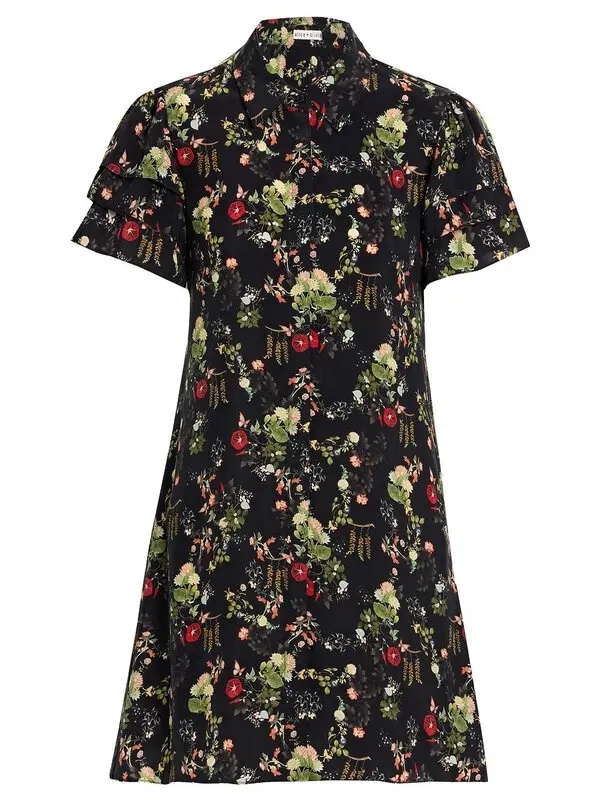 Alice + Olivia Jem Floral-print Cupro Mini Shirt Dress - Black
