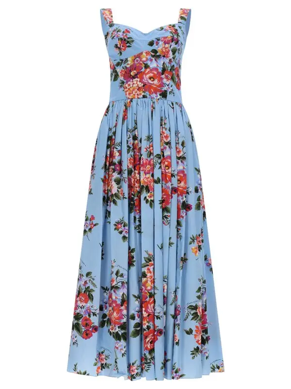 Dolce & Gabbana Abito Con Stampa "mazzo Di Fiori - Baby Blue