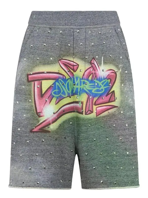 Dsquared2 Studded Graphic Print Shorts - Grey