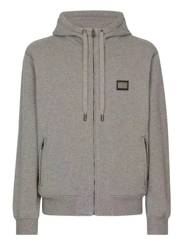 Dolce & Gabbana Logo-plaque Zip-up Hoodie - Grey