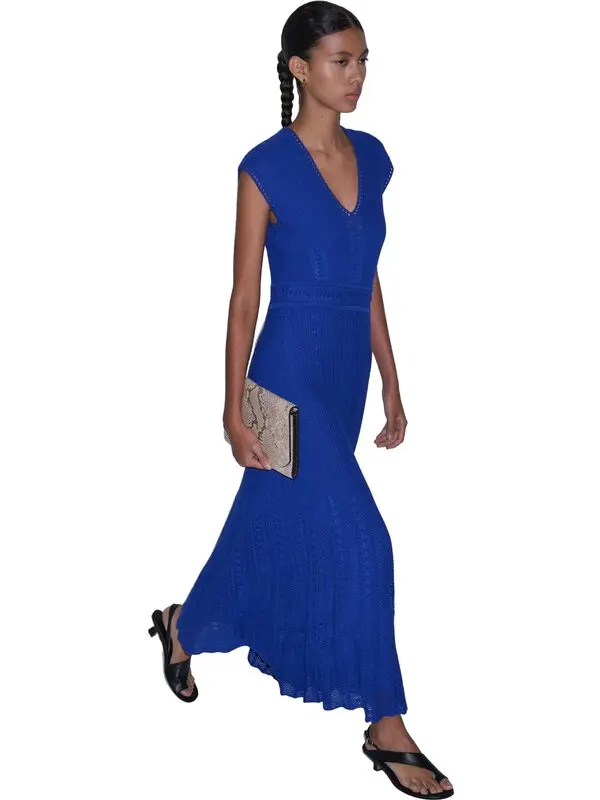 ME+EM Pointelle Knit Maxi Dress With Slip - Deep Blue