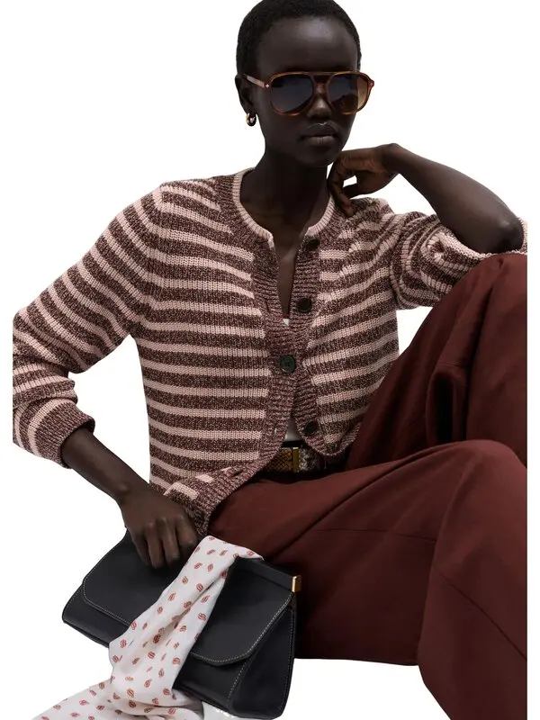 ME+EM Mouliné Stripe Straight Cardigan - Cinnamon Multi