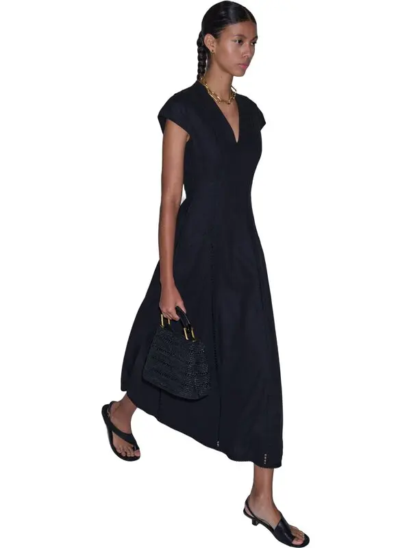 ME+EM Crease-less Linen Embroidered Maxi Dress - Black