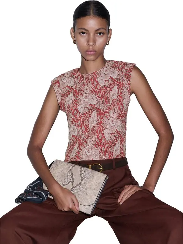 ME+EM Silk Cotton Botanical Print Crop Top - Pink Multi