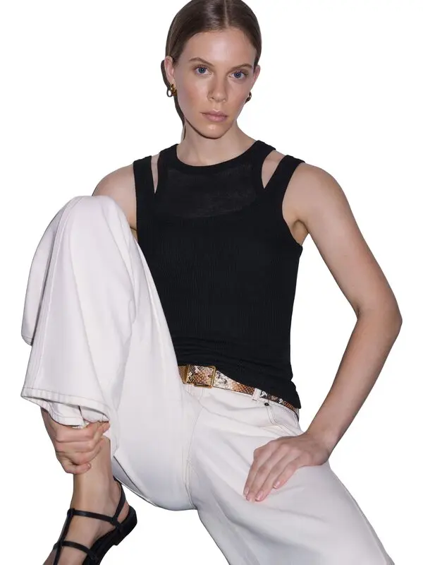 ME+EM Double Layer Slim Vest Set - Black