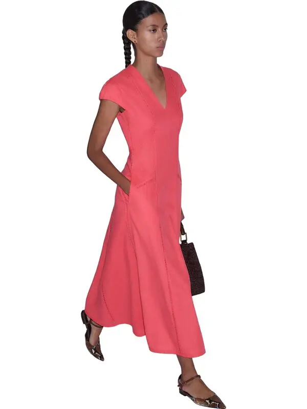 ME+EM Crease-less Linen Embroidered Maxi Dress - Candy Coral