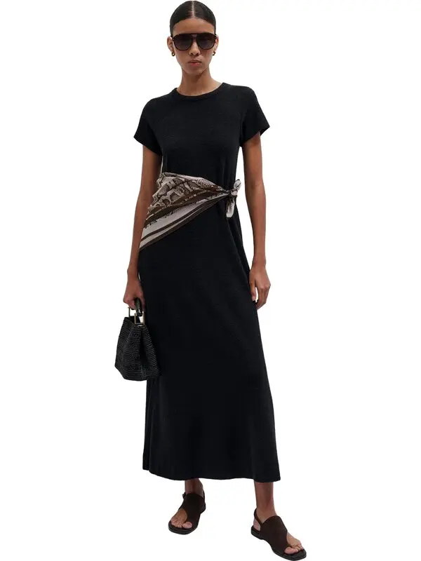 ME+EM Textured A-line Maxi T-shirt Dress - Black