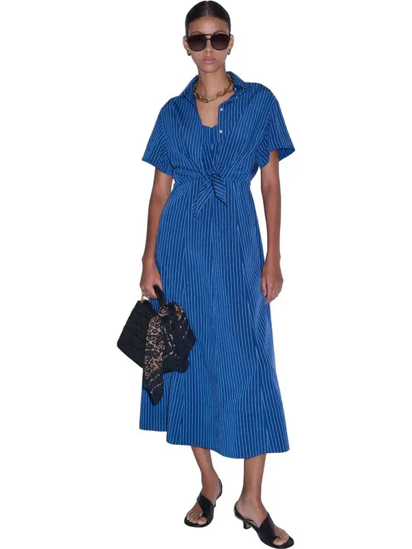 ME+EM 2-in-1 Fit & Flare Maxi Shirt Dress - Blue/white