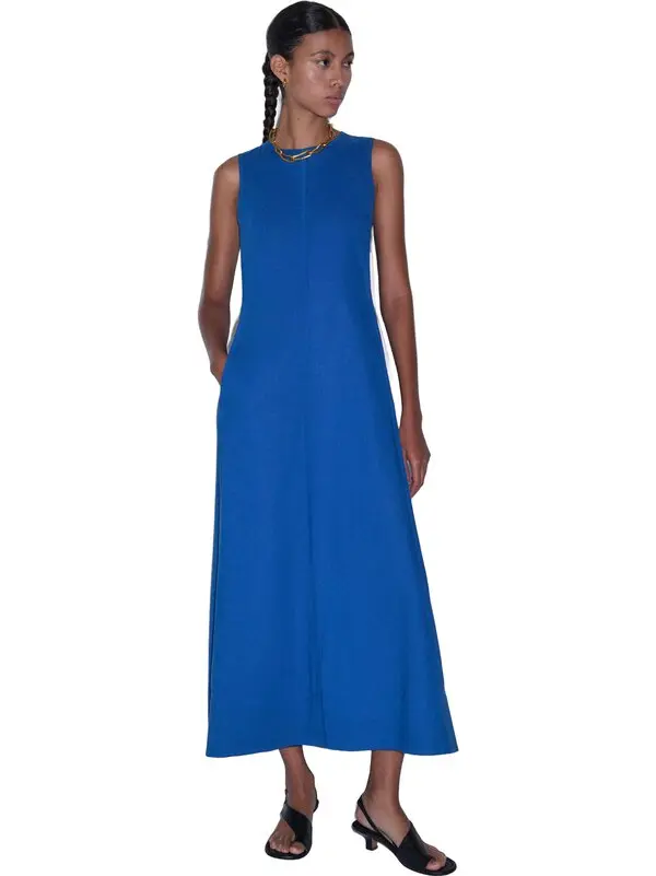 ME+EM Creaseless Linen Maxi Dress - Intense Blue