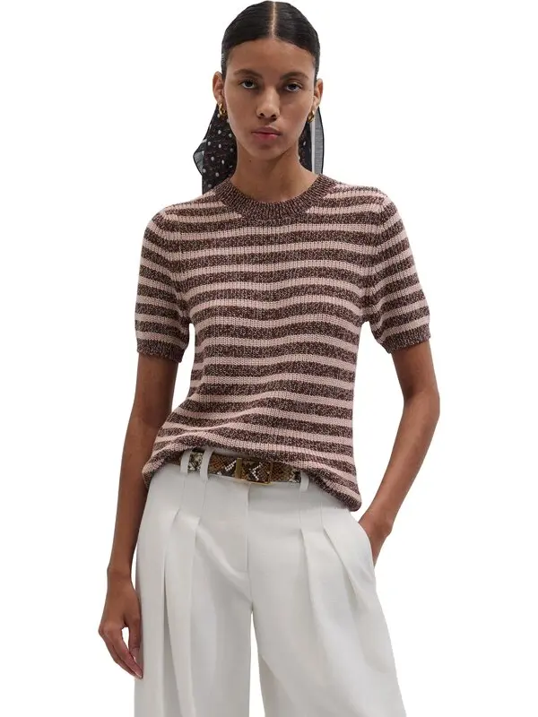 ME+EM Mouliné Stripe Straight Knit Tee - Cinnamon Multi
