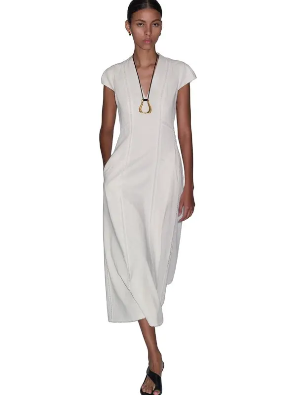 ME+EM Crease-less Linen Embroidered Maxi Dress - Soft White