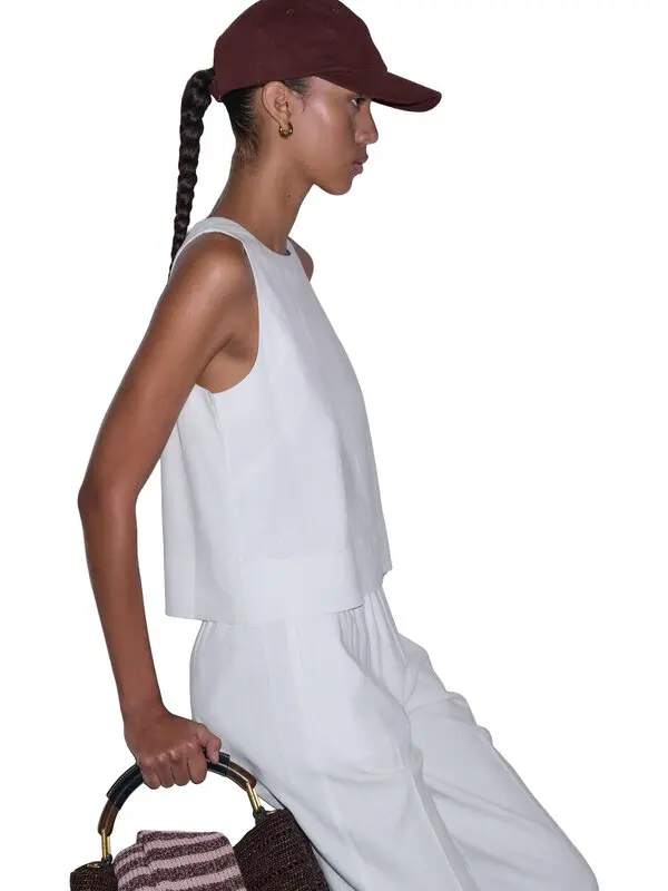 ME+EM Crease-less Linen Crop Shell Top - Soft White