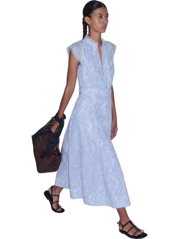 ME+EM Broderie Anglaise Maxi Dress With Belt - Blue/white
