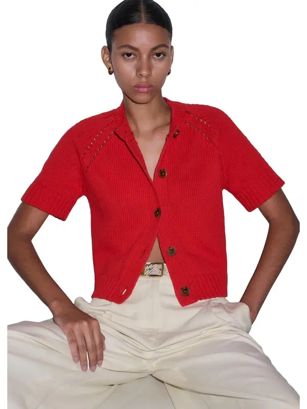 ME+EM Chunky Cotton Knit Cardigan - Lipstick Red