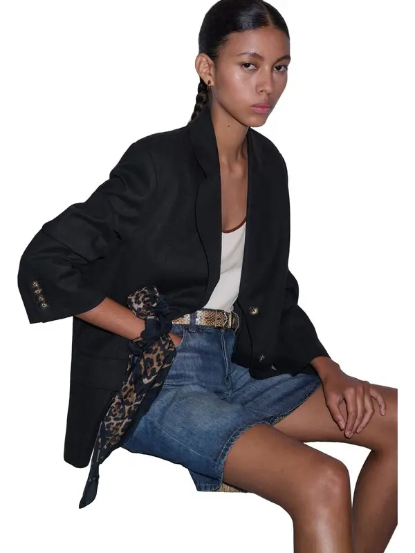 ME+EM Crease-less Linen Deconstructed Lightweight Blazer - Black
