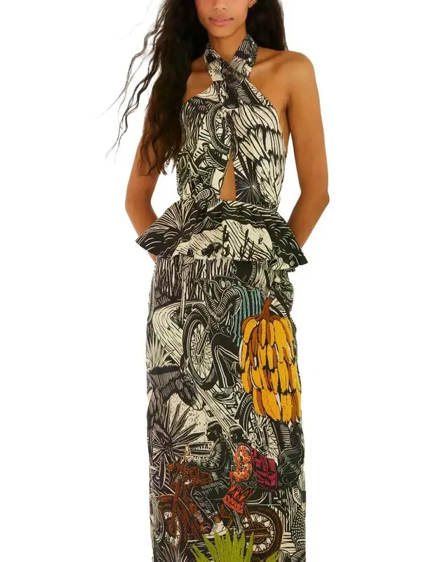 Farm Rio Graphic-print Embroidered Dress - Black