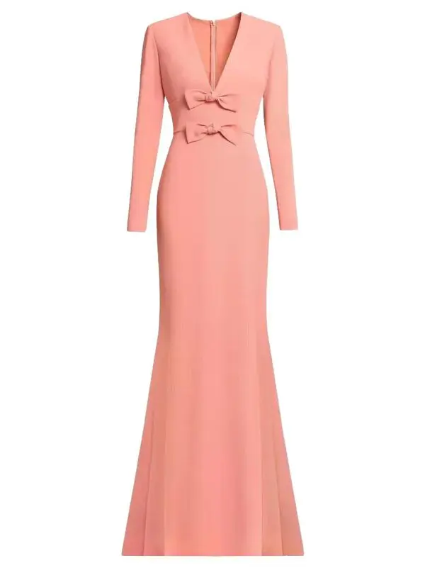 Elie Saab Bow-detail V-neck Maxi Dress - Pink